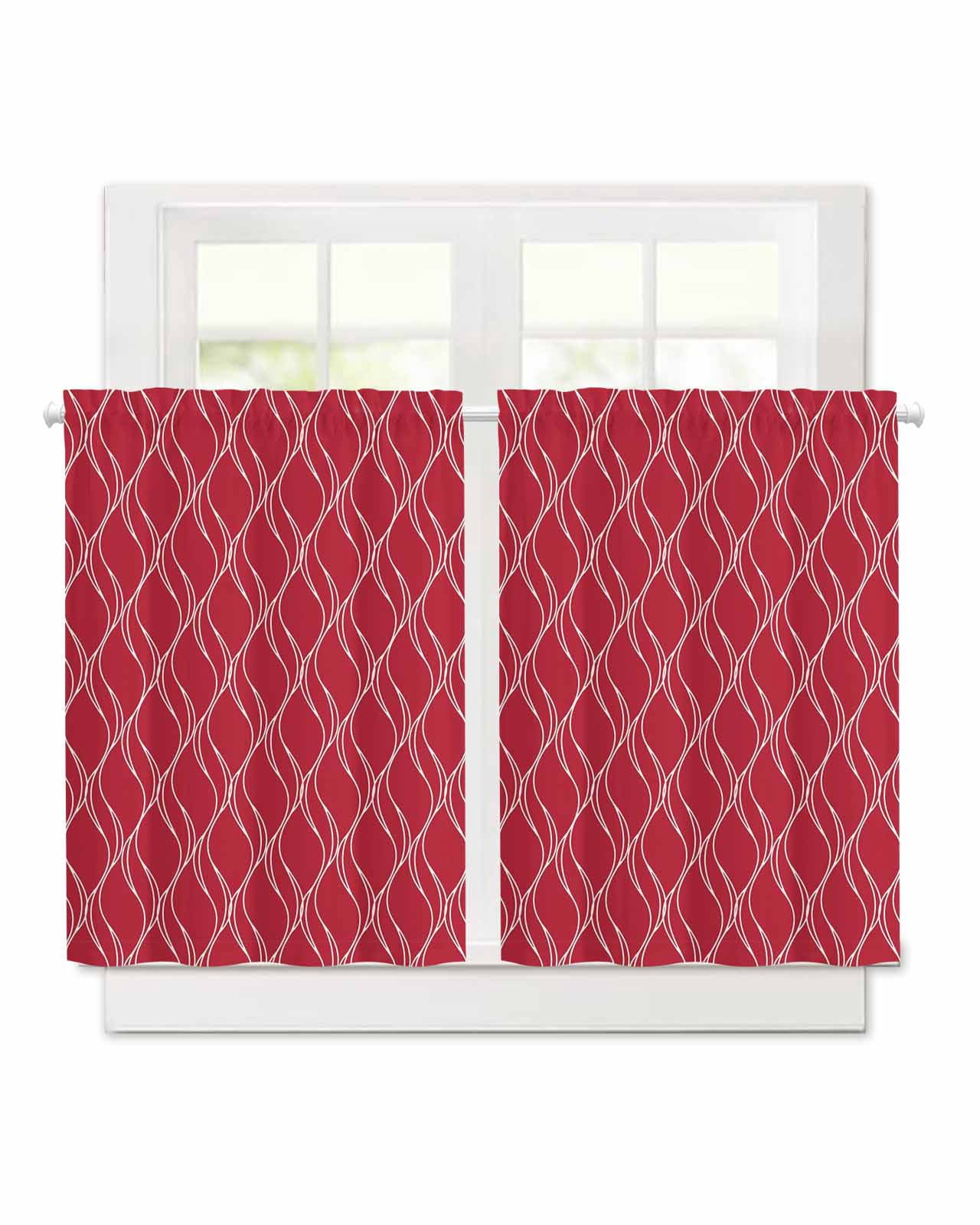 Abstract Red Morocco Stripe Art Short Blackout Curtains 45 Inch Long ...