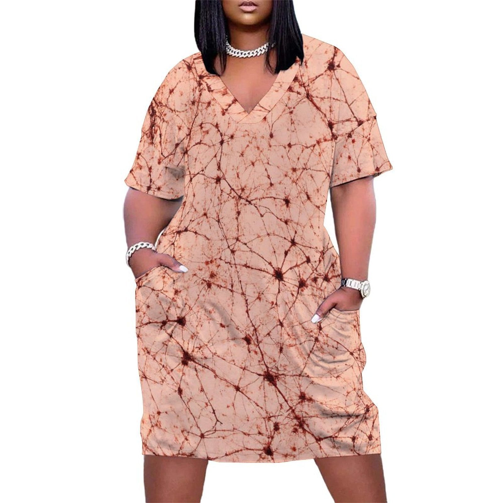 Abstract Red Neural Network Loose Pocket Dress Dresses Summer Summer ...