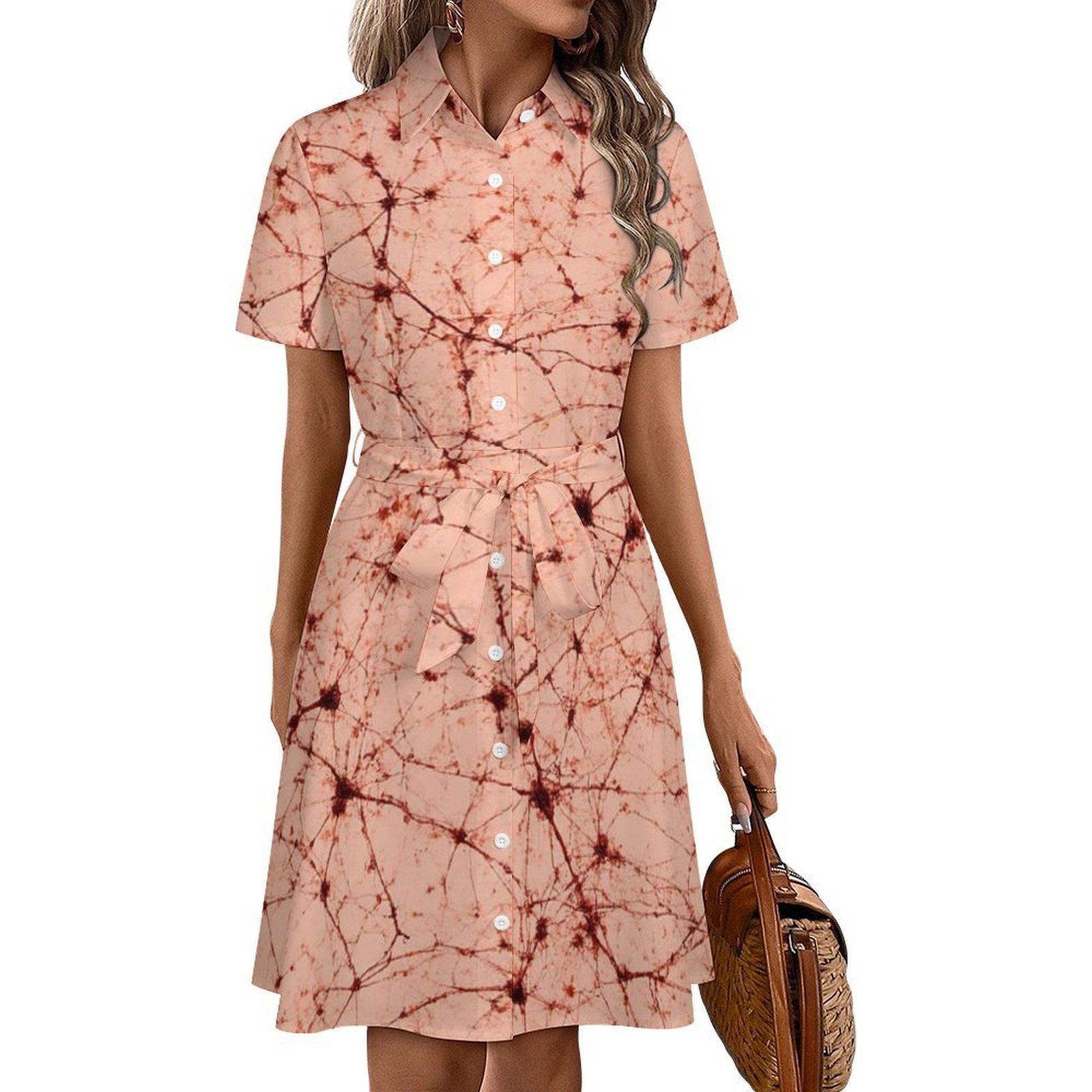 Abstract Red Neural Network Womens Shirt Dresses Women'S Short Sleeve ...