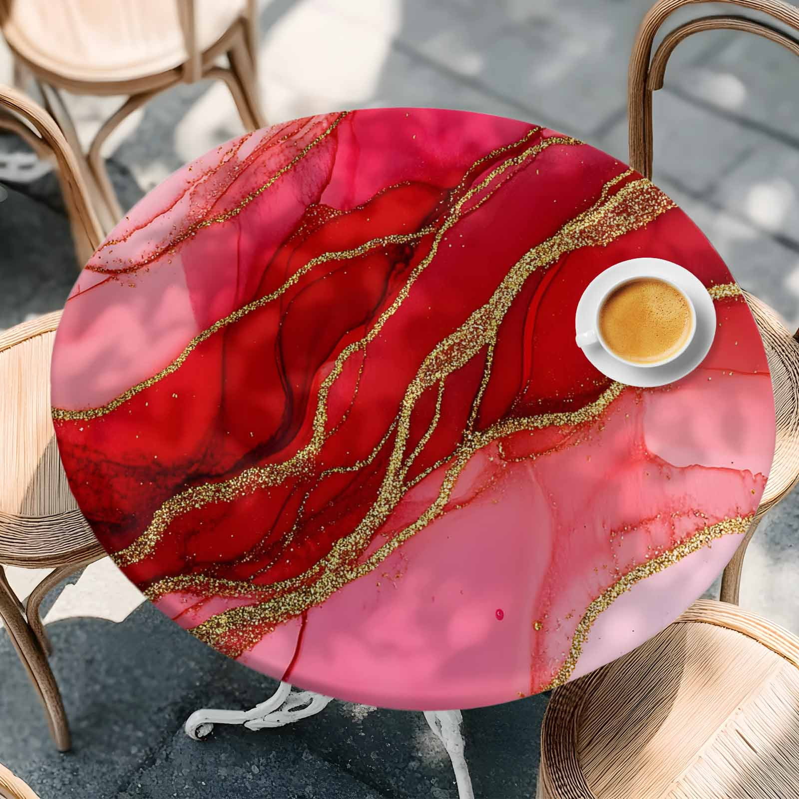 Abstract Red Ombre Marble Texture Round Fitted Tablecloth with Elastic ...