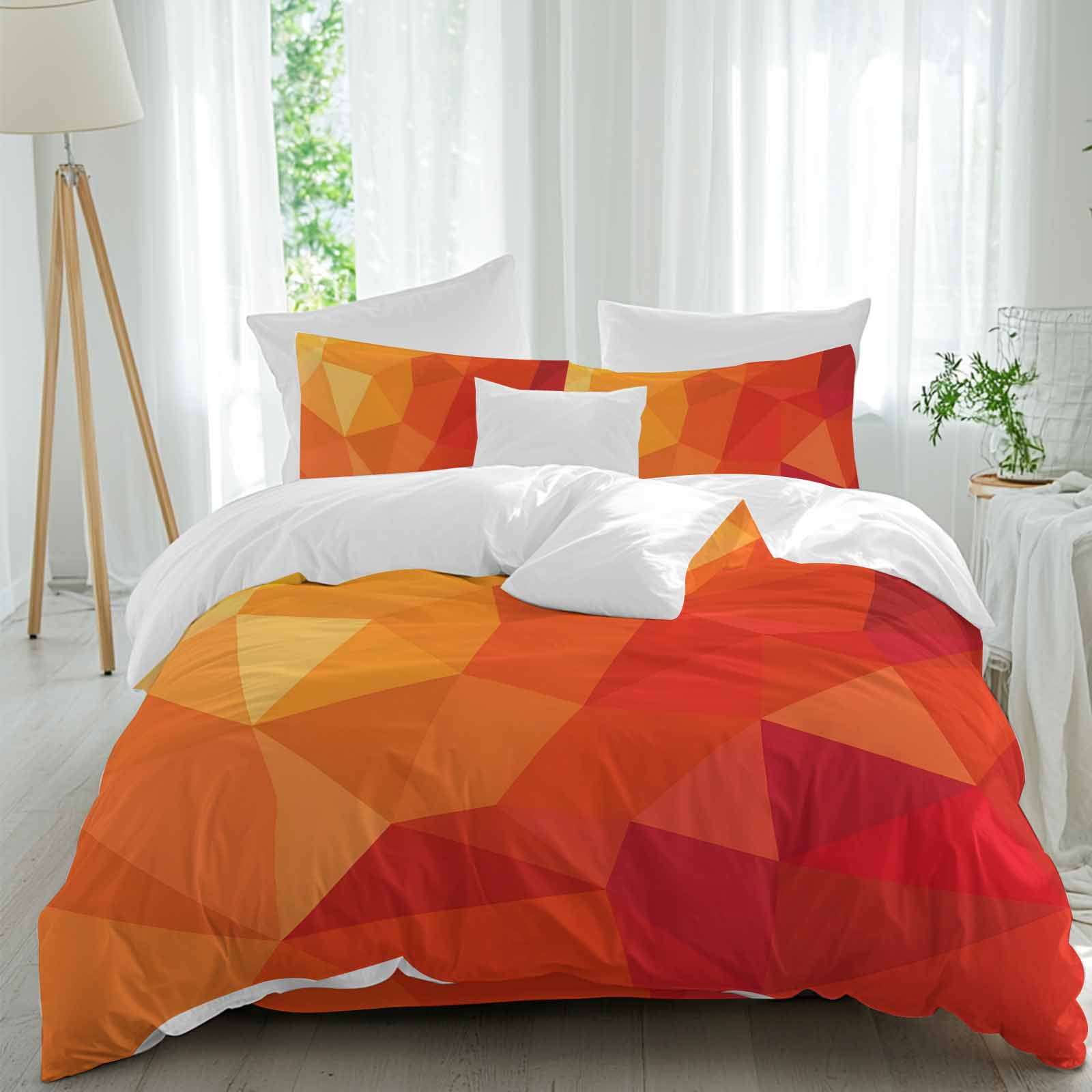 Abstract Red Orange Geometric Queen Size 4 piece Duvet Cover Set,desc ...