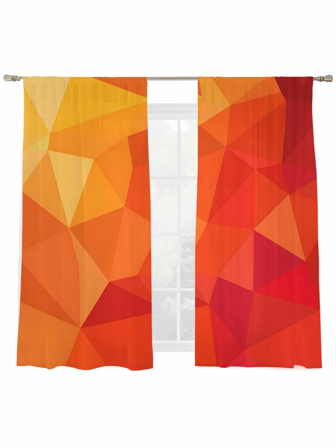 Abstract Red Orange Geometric Sheer Curtains 72 Inch Long 2 Panels ...