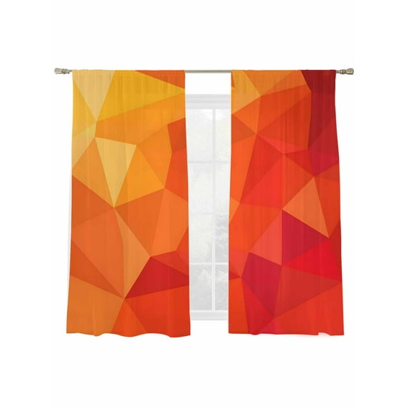 Abstract Red Orange Geometric Sheer Curtains for Living Room Bedroom ...