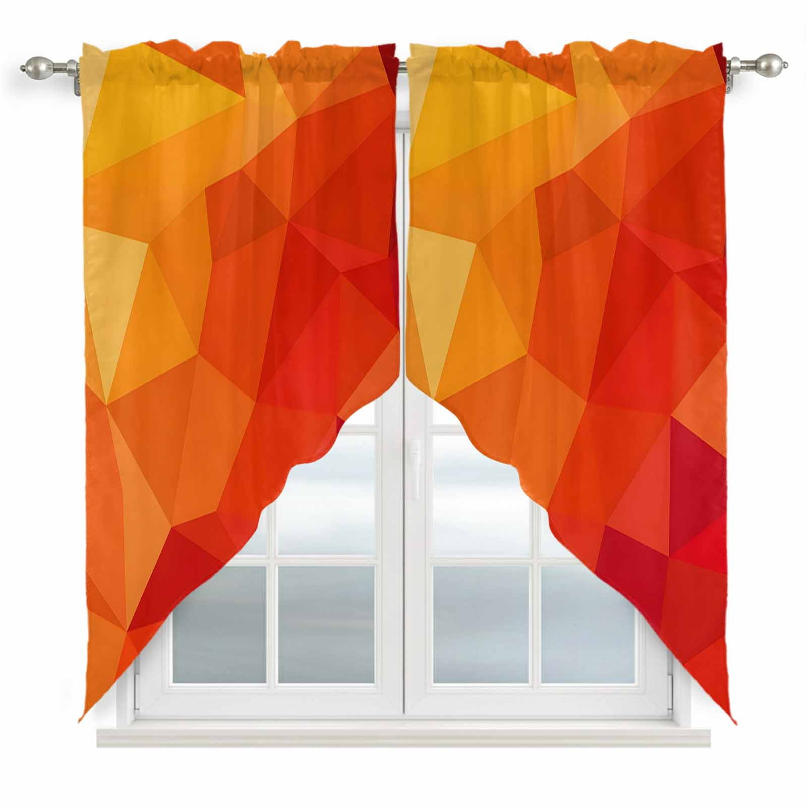 Abstract Red Orange Geometric Swag Curtain Valance for Window 2 Panels ...