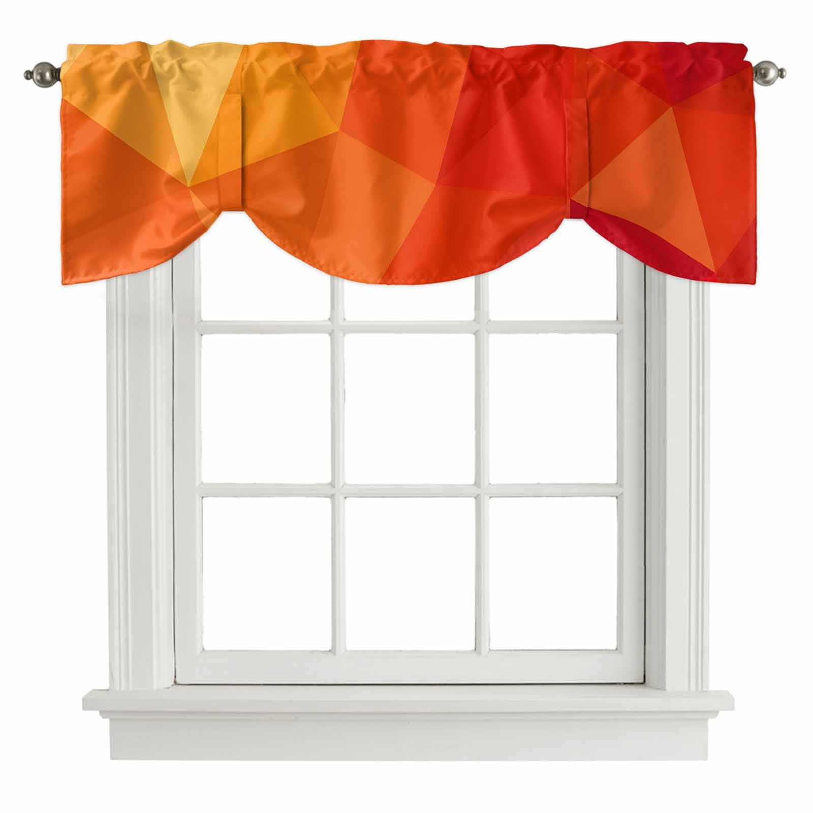Abstract Red Orange Geometric Tie Up Valance Curtains Modern Abstract ...