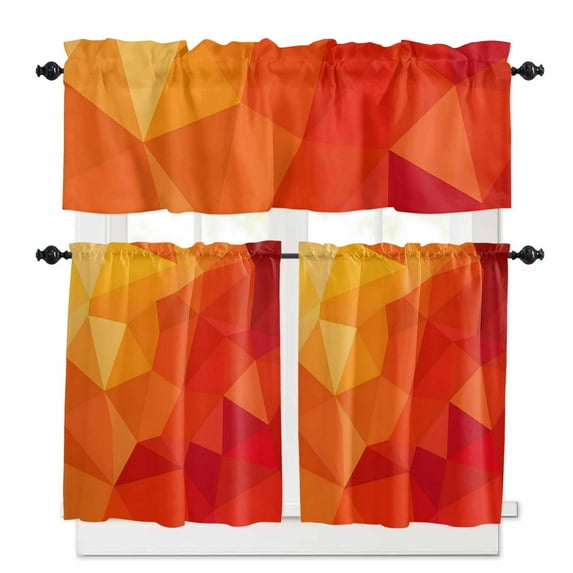 Abstract Red Orange Geometric Window Curtains Valance Set of 3 Modern ...