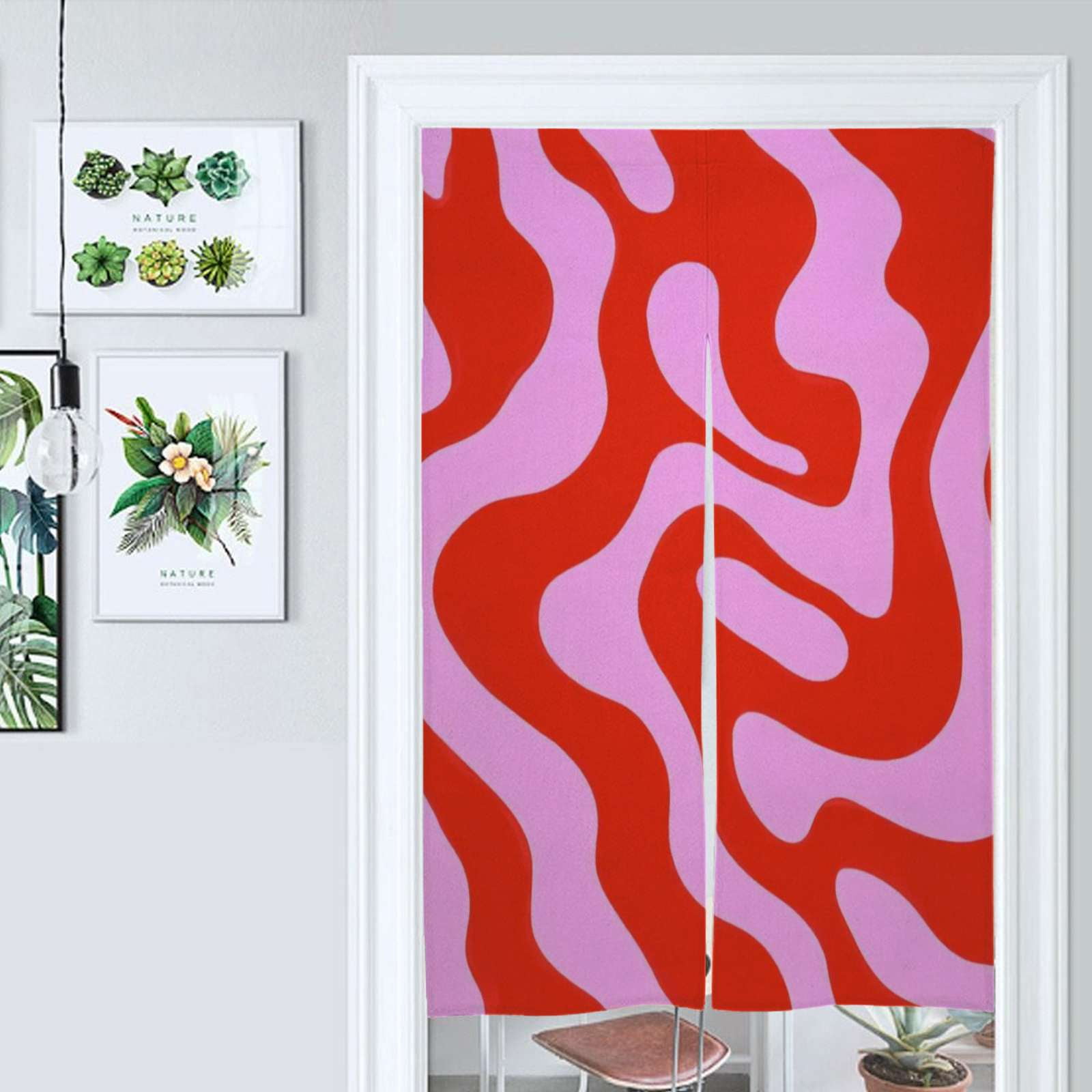 Abstract Red Pink Wavy Pattern Door Curtain Nordic Living Room ...