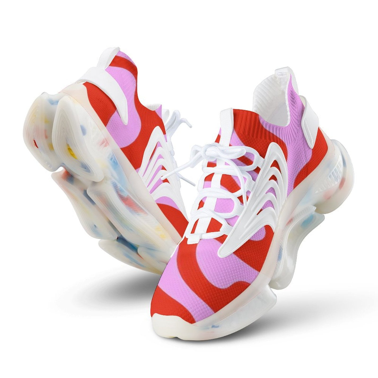 Abstract Red Pink Wavy Pattern Walking Shoes for Men Woman Lightweight ...
