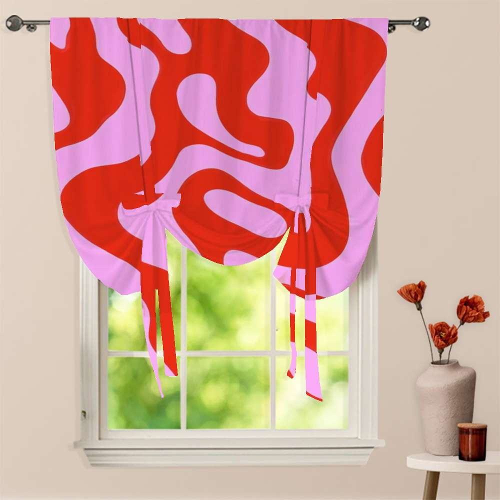 Abstract Red Pink Wavy Pattern Window Curtain for Living Room Roman ...