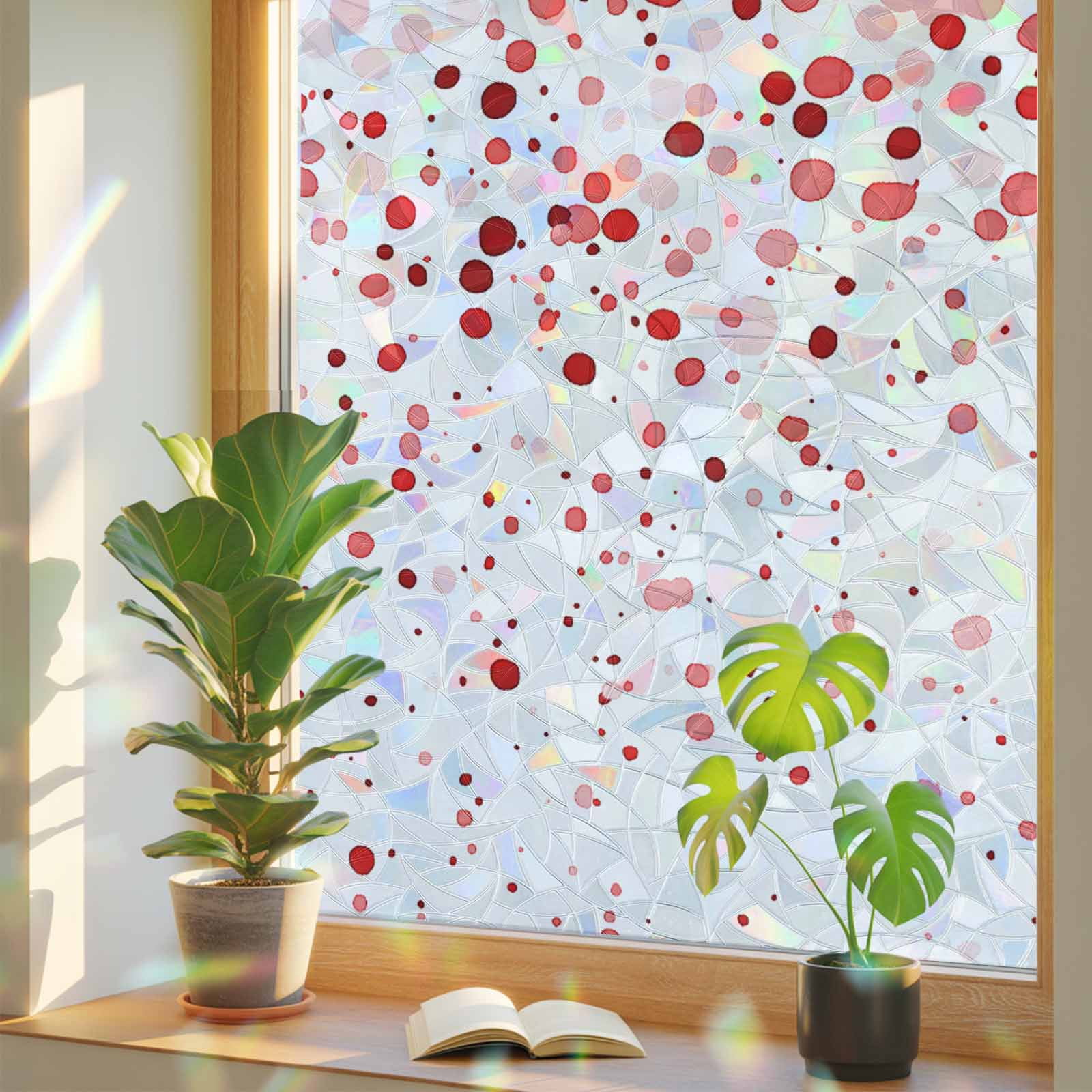Abstract Red Polka Dot Window Privacy Film, Rainbow Film Decorative ...