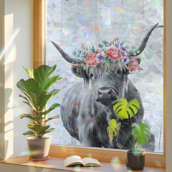 Abstract Red Purple Flowers Cow Window Privacy Film, Rainbow Film ...