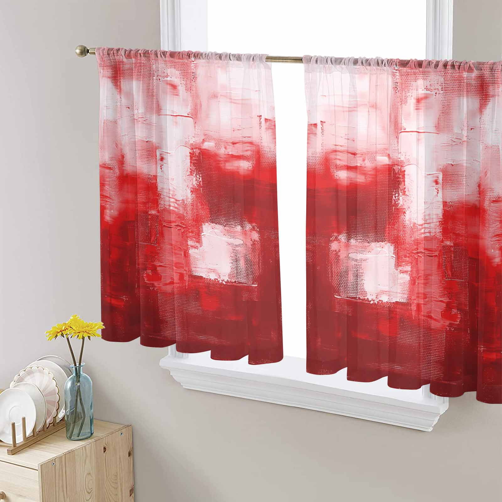 Abstract Red Sheer Curtains 54 Inches Length 2 Panels Set, Window Sheer ...