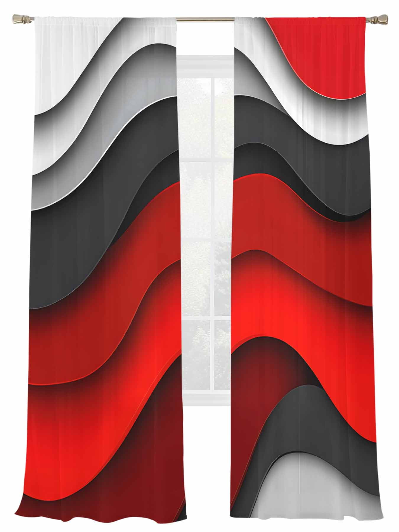Abstract Red Sheer Curtains for Living Room Bedroom, Light-filtering ...