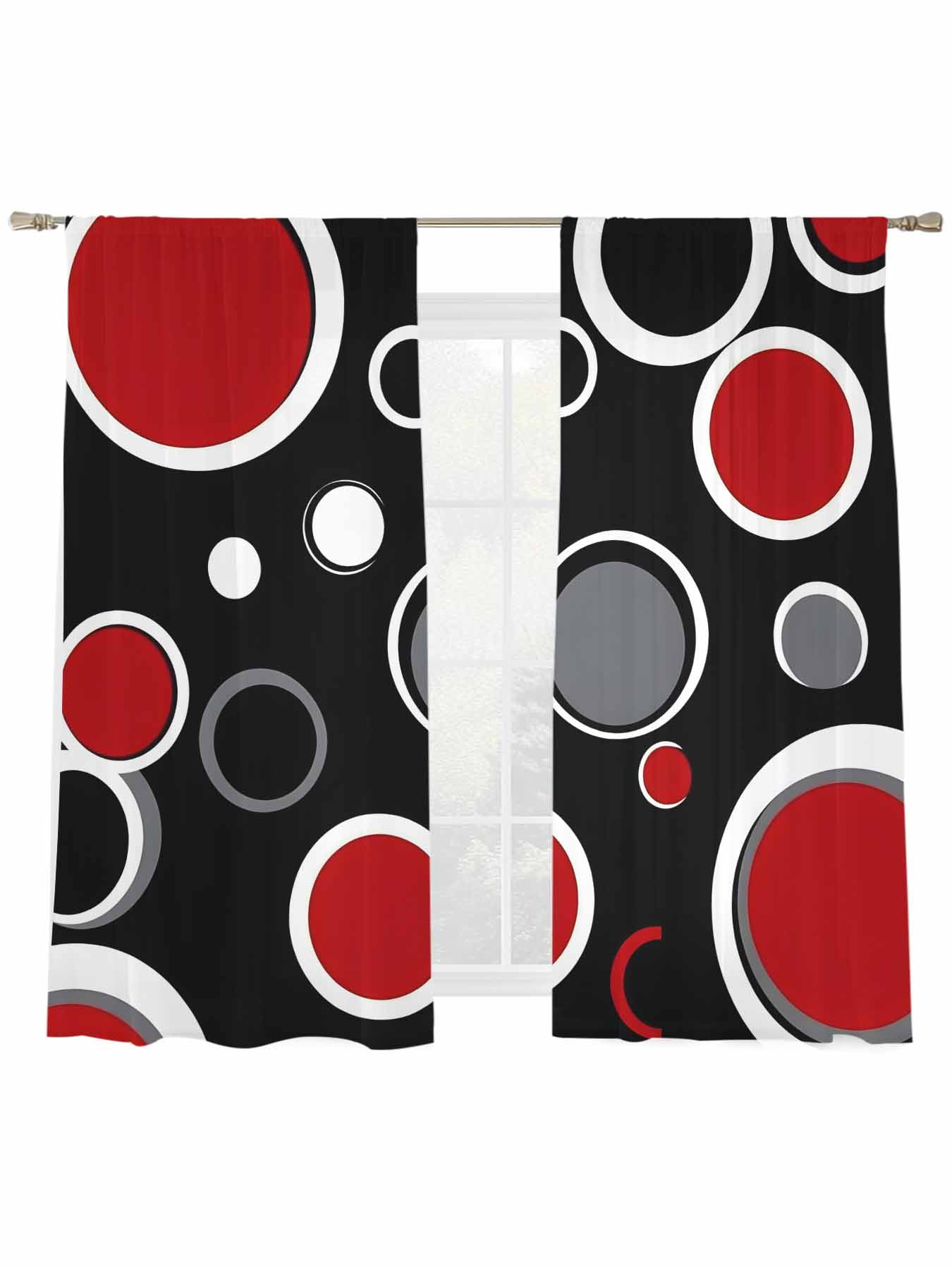 Abstract Red Sheer Curtains for Living Room Bedroom, Light-filtering ...