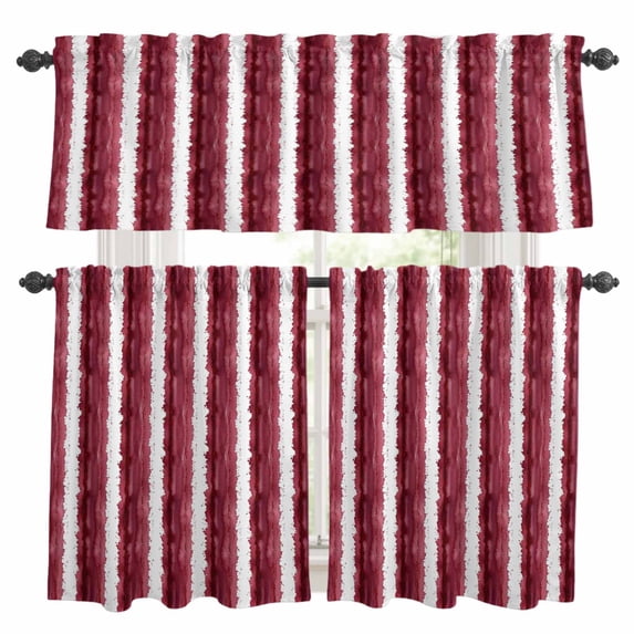 Abstract Red Stripes Kitchen Curtains Set for Windows, Dreamy Red White ...