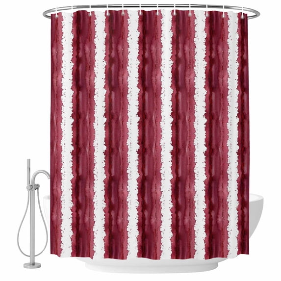 Abstract Red Stripes Shower Curtain Set with Hooks, Dreamy Red White ...
