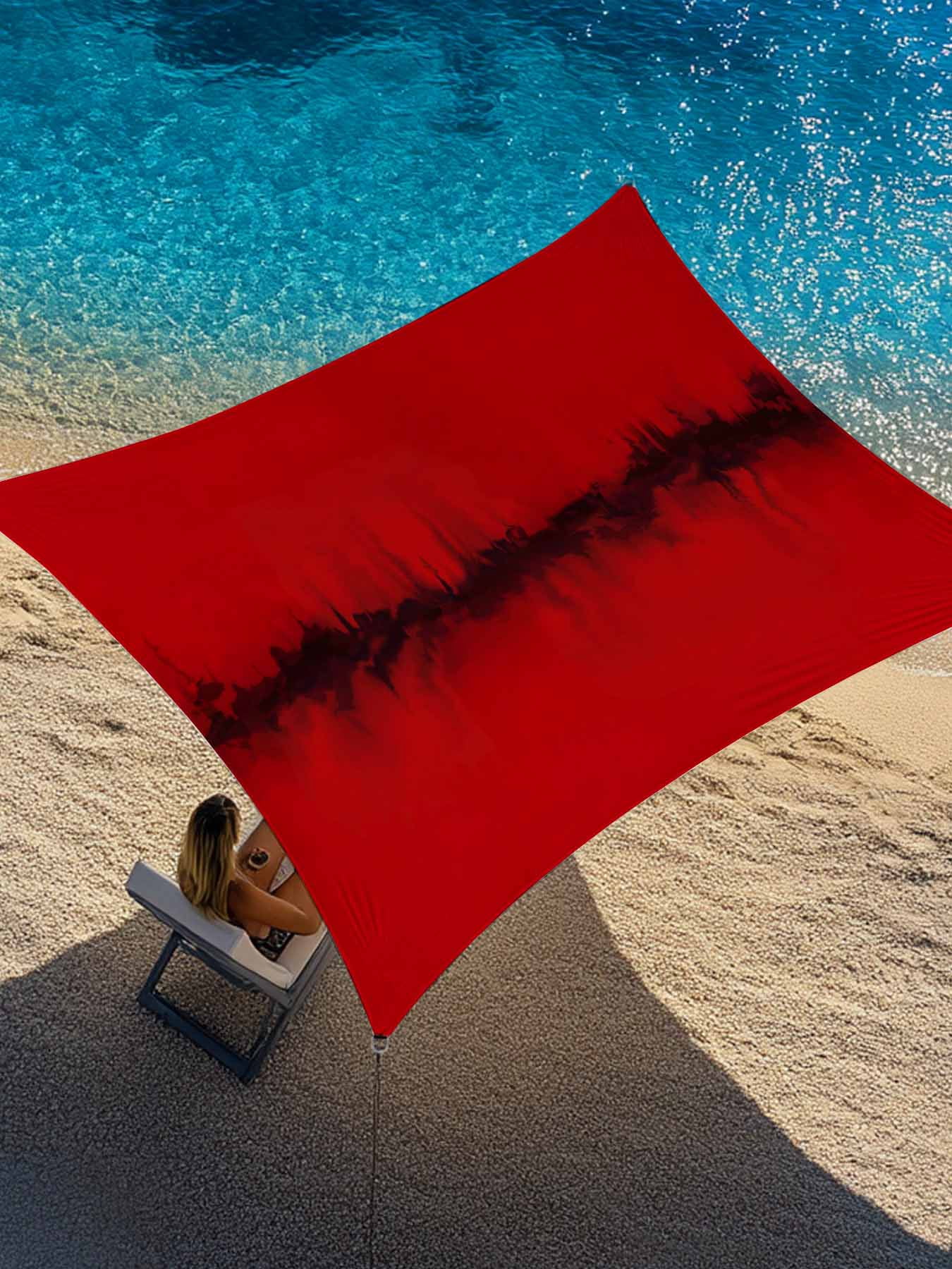 Abstract Red Sun Shade Sail 8' x 10', Black Water Ink Painting Modern ...
