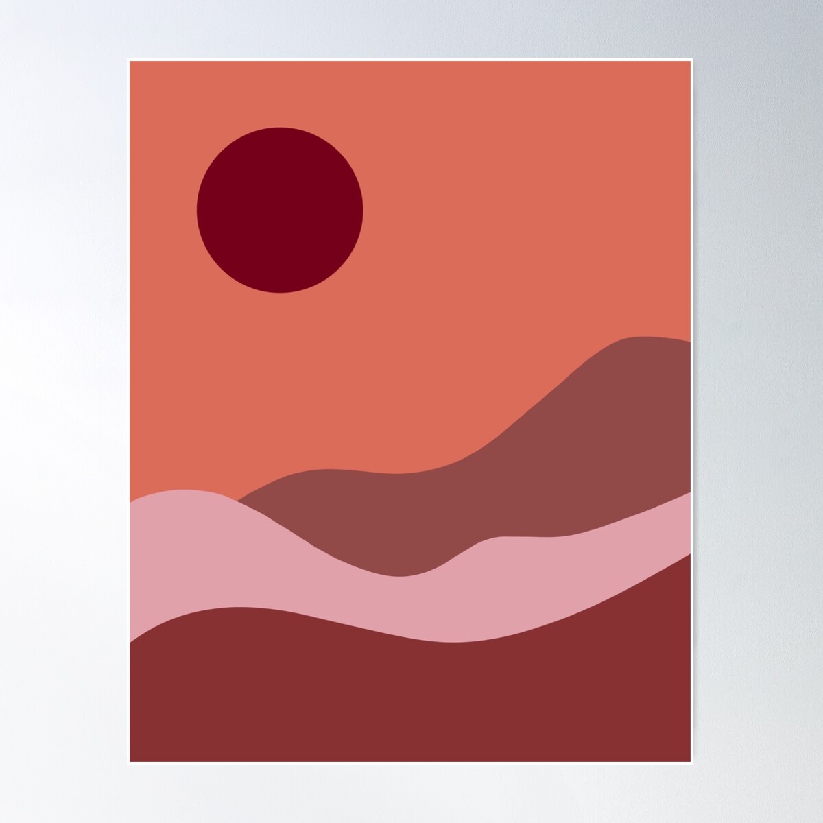 Abstract Red Sunset With Dunes Poster Wall Art, Modern Wall Decor For ...