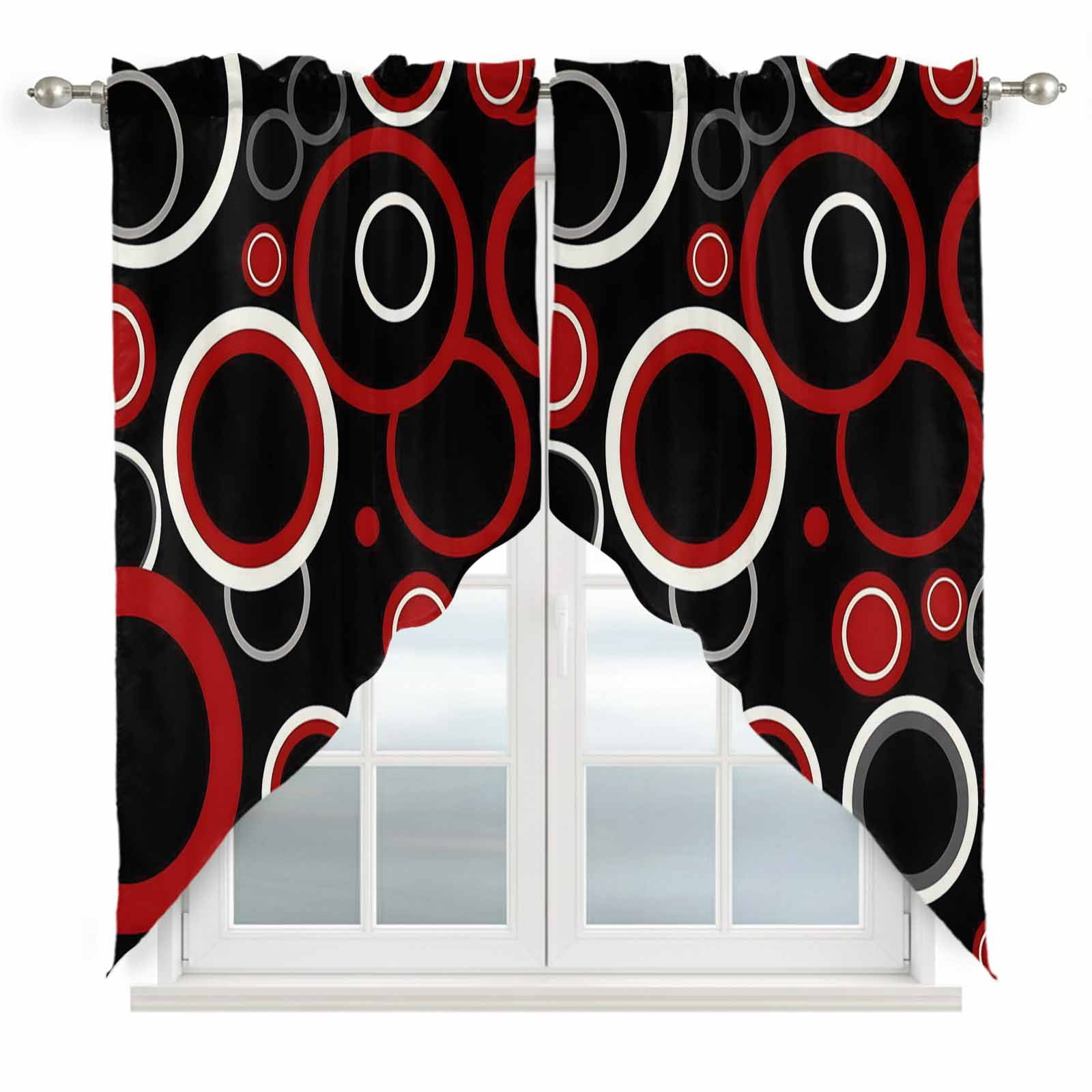 Abstract Red Swag Curtain Valance for Window 2 Panels Black Circle ...