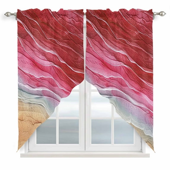 Abstract Red Swag Curtain Valance for Window 2 Panels Ocean Beach Waves ...