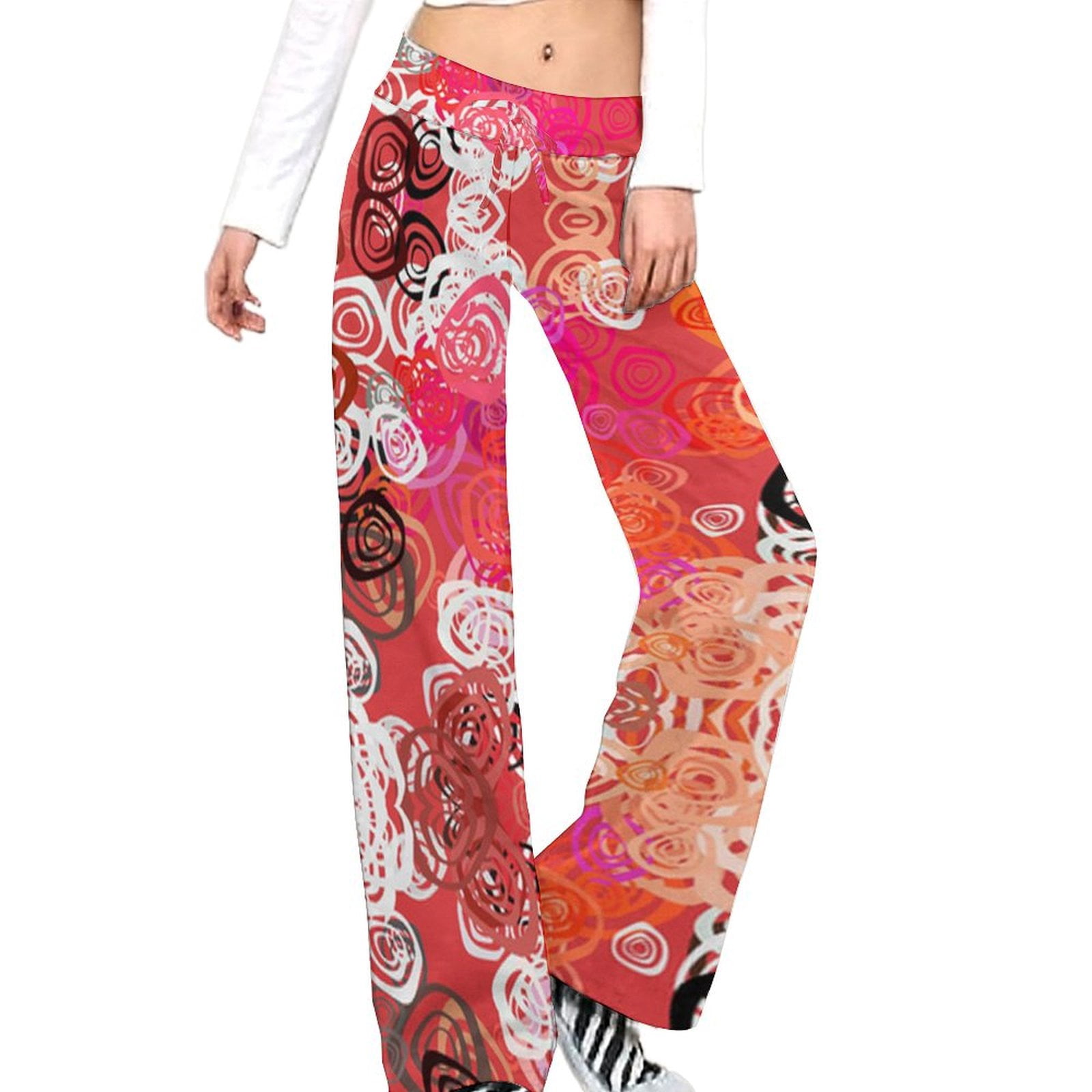 Abstract Red Swirling Heart Pattern Women's Wide Leg Lounge High ...