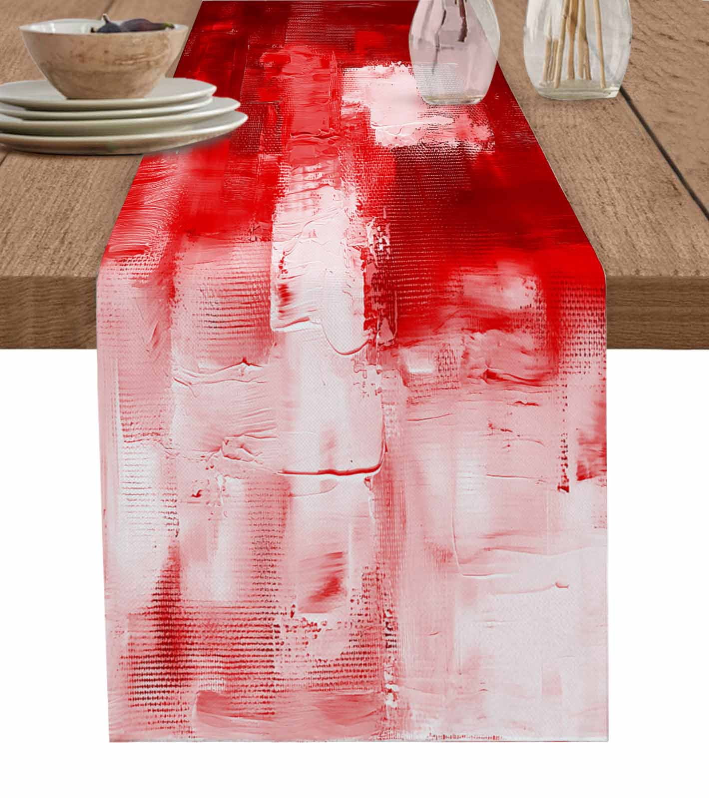 Abstract Red Table Runner - 120 Inch Long, Kitchen Dining Table Runner ...