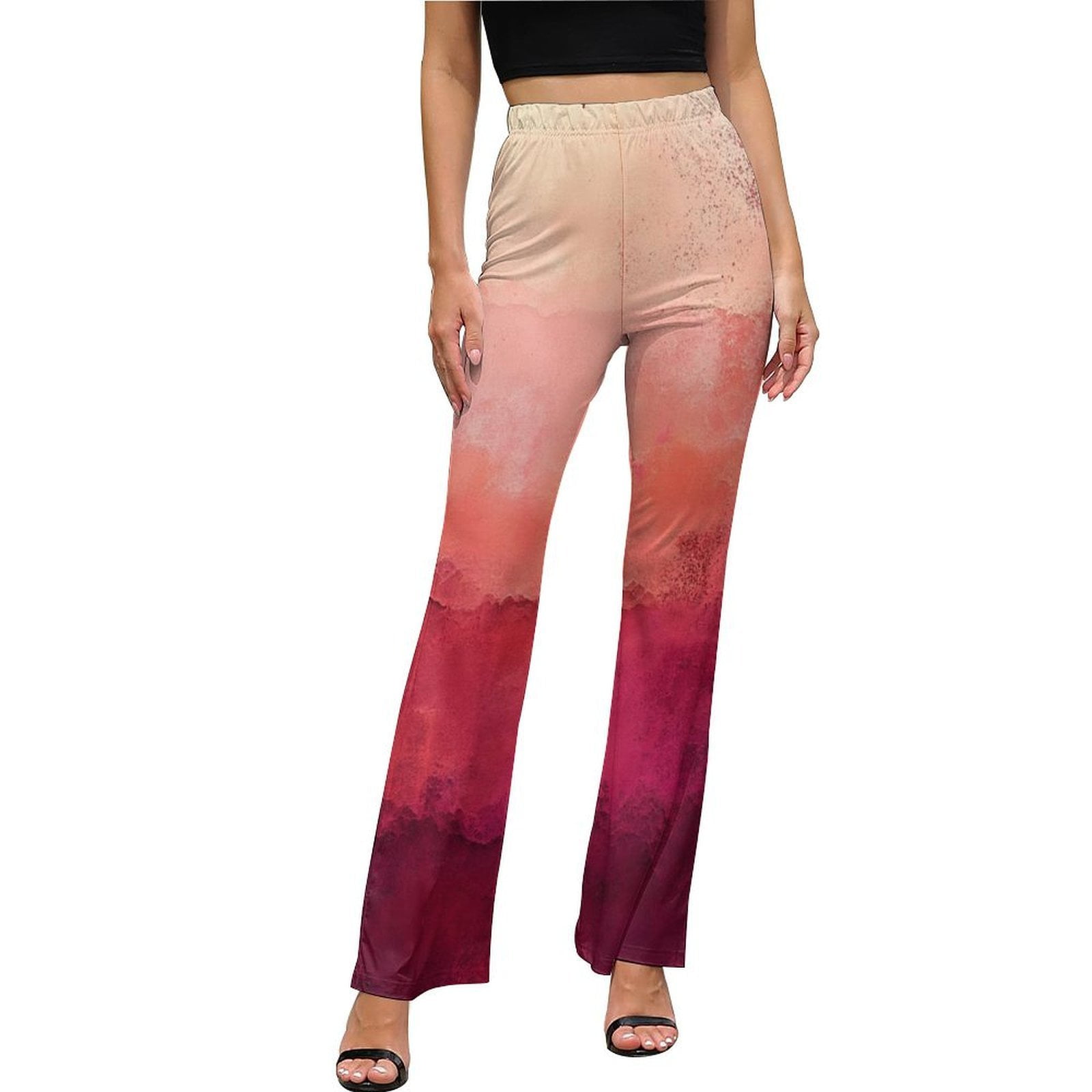 Abstract Red Textured Art High Waisted Casual Flared Trousers Summer ...
