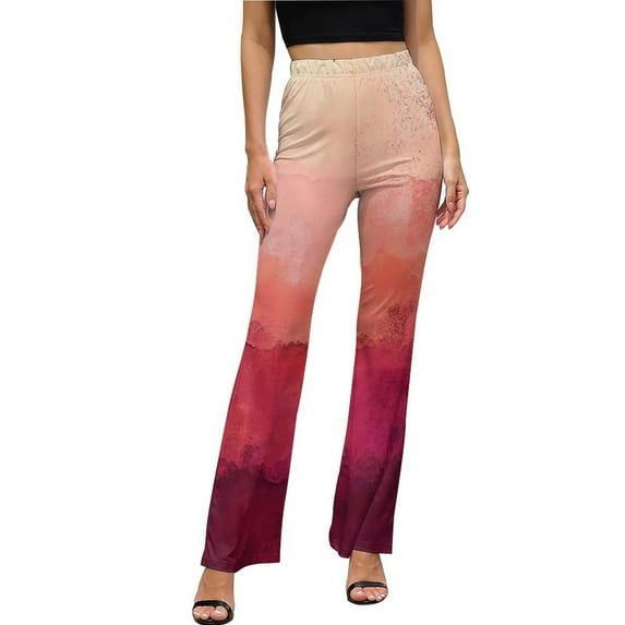 Abstract Red Textured Art High Waisted Casual Flared Trousers Summer ...