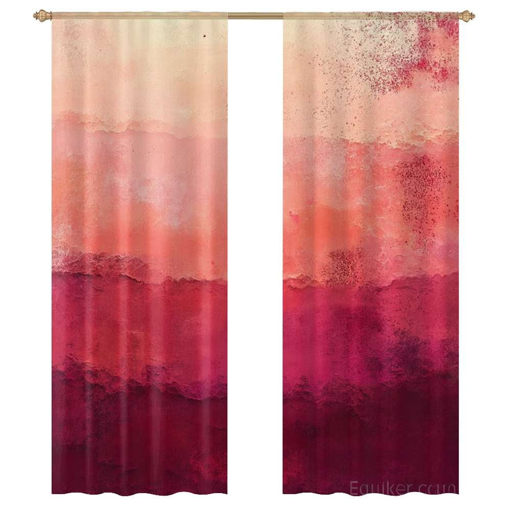 Abstract Red Textured Art Modern Tulle Window Curtains for Living Room ...