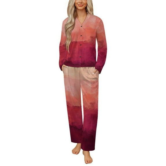 Abstract Red Textured Art Womens Pyjamas Set Button Up Pyjamas Womens ...