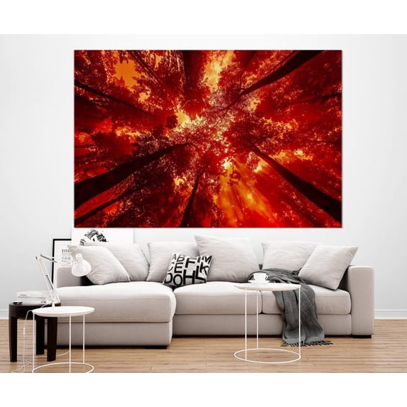 Abstract Red Trees Canvas Print, Autumn Forest Wall Art, Framed and ...