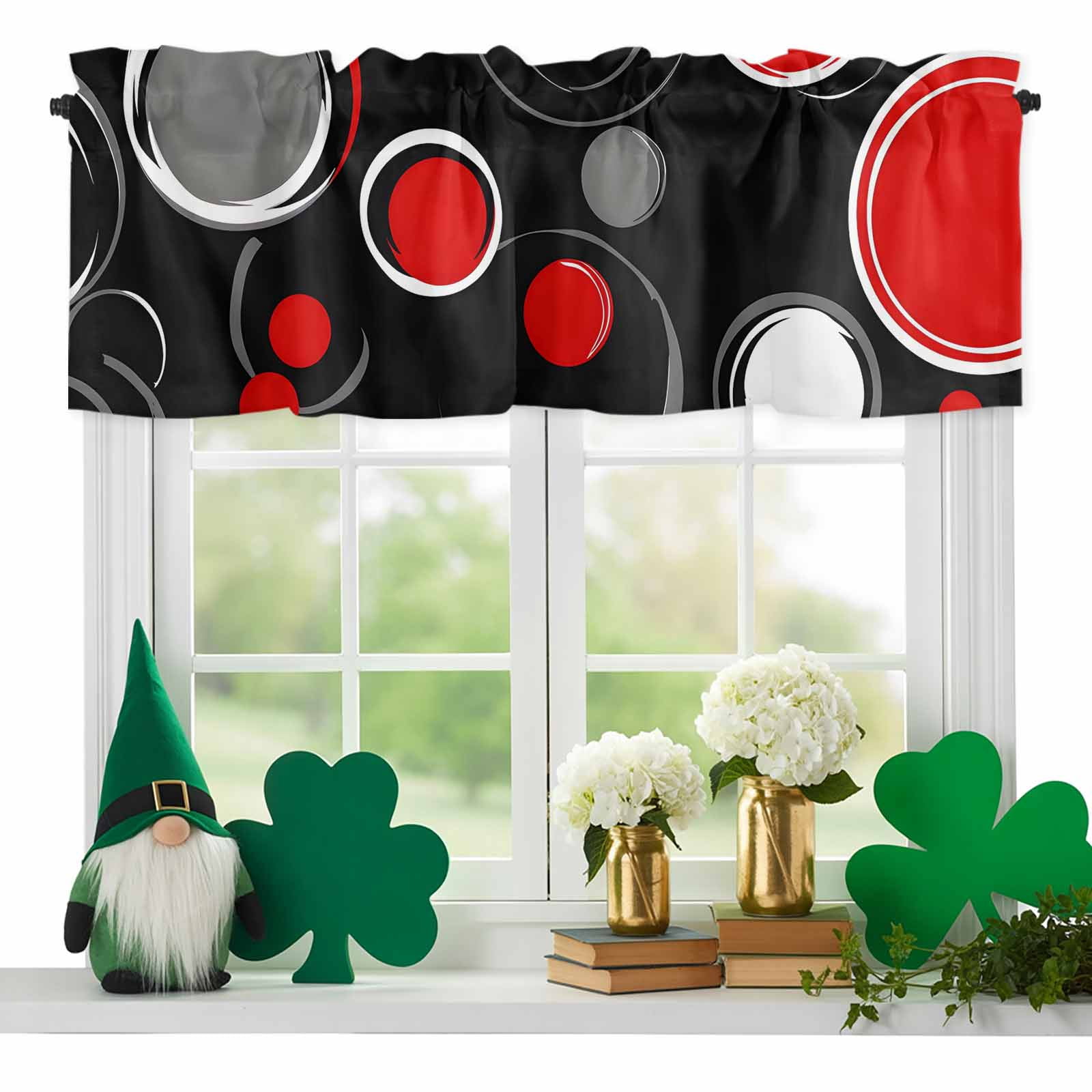 Abstract Red Valances for Windows, Black Grey Circle Modern Geometric ...