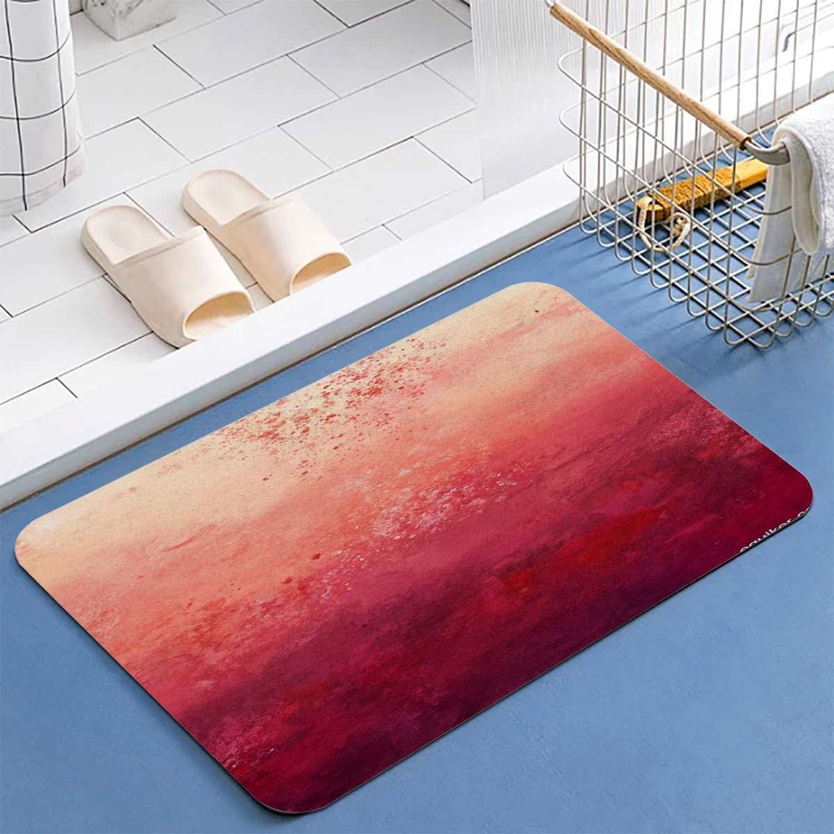 Abstract Red Watercolor Texture Diatomite Bath Mats Bathroom Absorbent ...