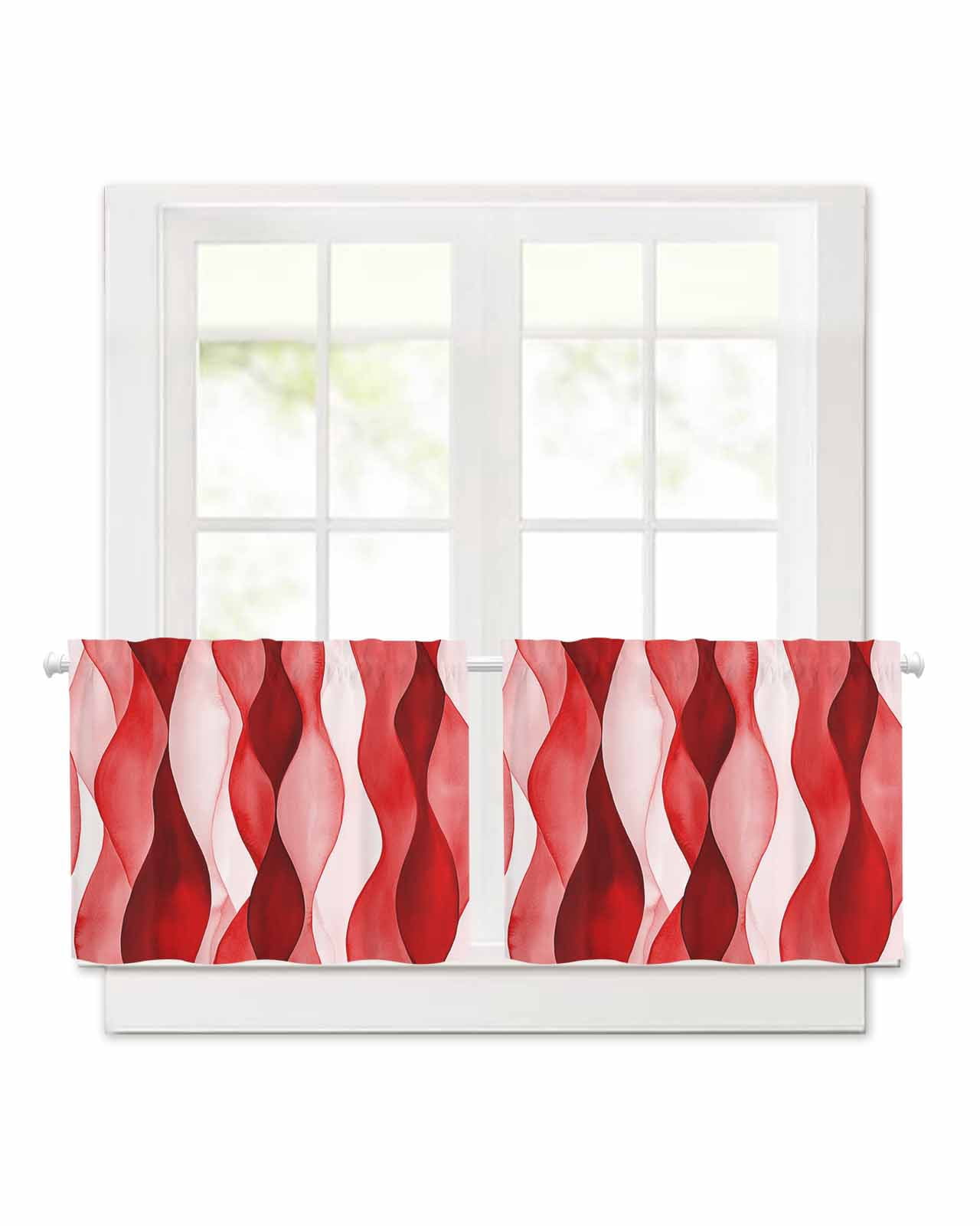 Abstract Red Wave Stripe Texture Short Blackout Curtains 24 Inch Long ...