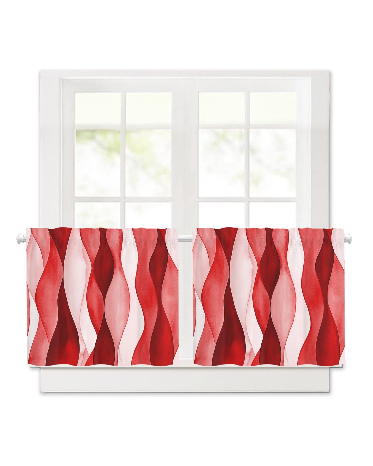 Abstract Red Wave Stripe Texture Short Blackout Curtains 30 Inch Long ...
