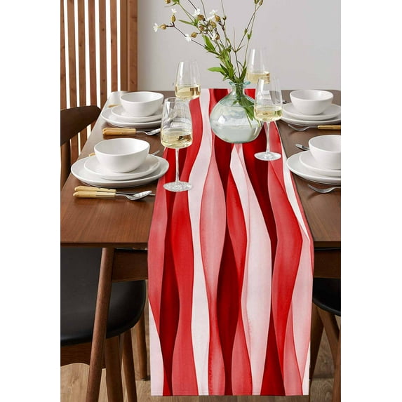 Abstract Red Wave Stripe Texture Table Runner 13x36in Non-Slip Cotton ...