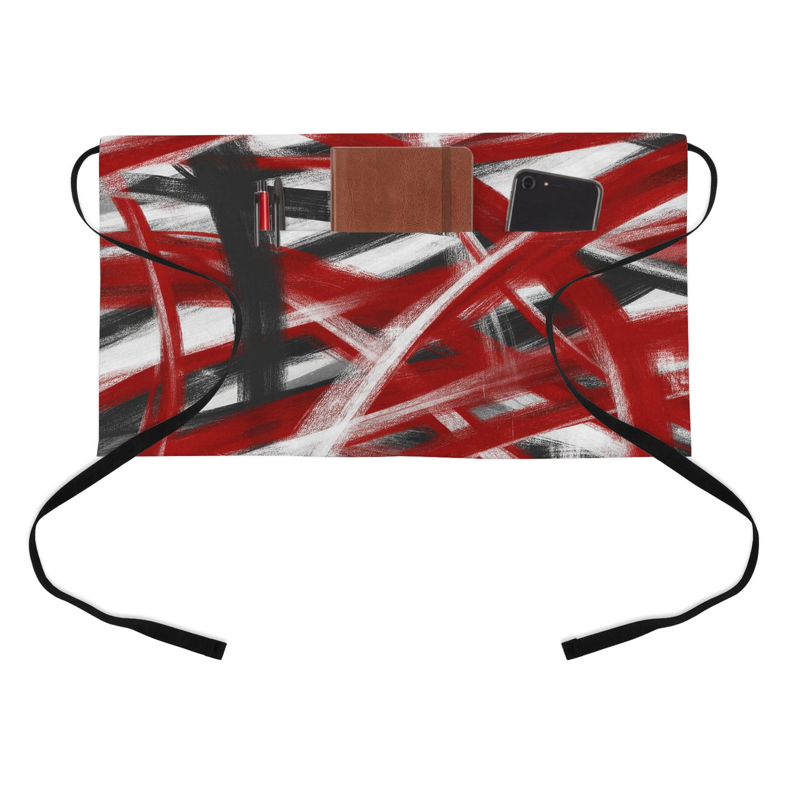 Abstract Red Waves Half Waist Apron Modern Minimalist Red Black White ...