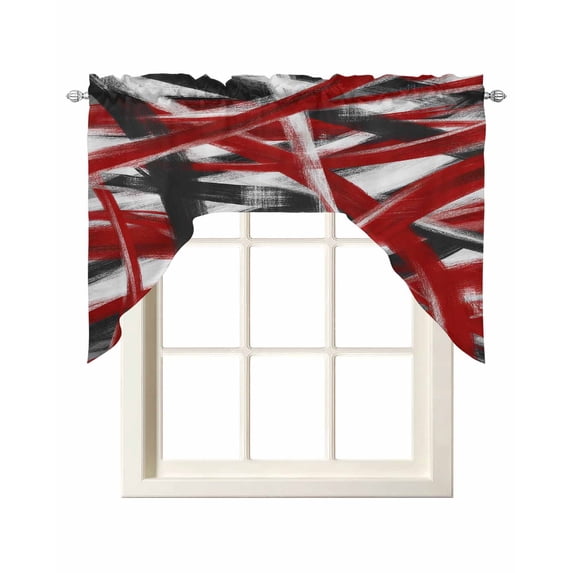 Abstract Red Waves Kitchen Swag Valances for Windows, Modern Black ...