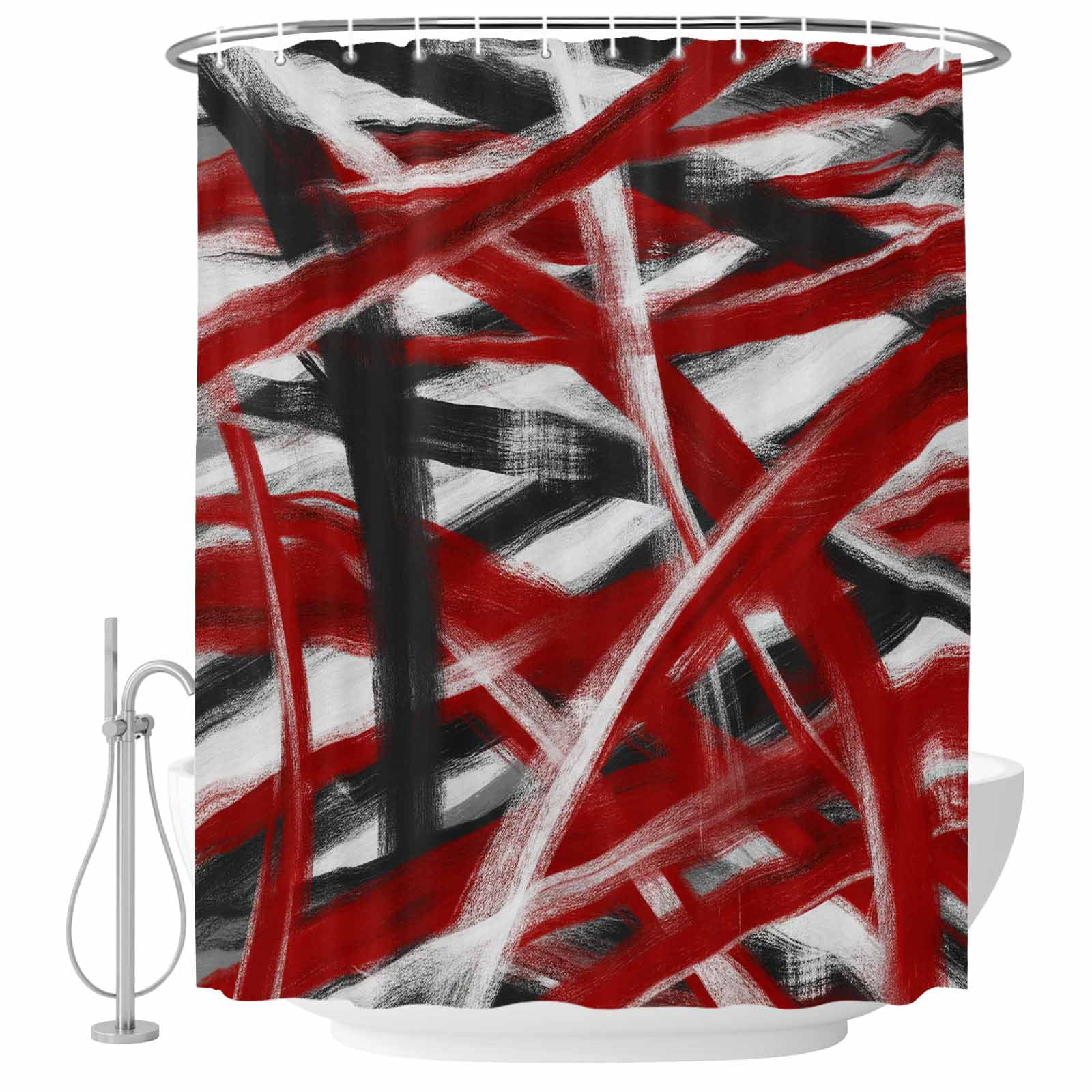 Abstract Red Waves Shower Curtain for Bathroom, Modern Minimalist Red ...