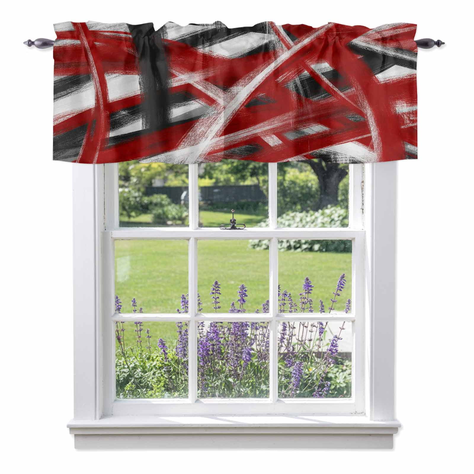 Abstract Red Waves Valances for Windows, Modern Minimalist Red Black ...