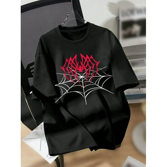 Abstract Red Web Graphic Tee Gothic Spider Web Art Streetwear Aesthetic ...