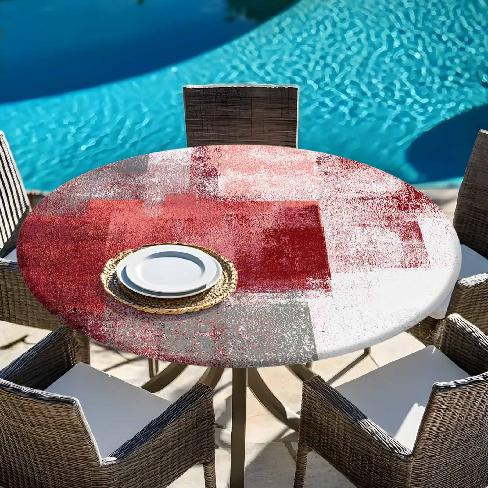 Abstract Red White Gradient Round Fitted Tablecloth with Elastic Edge ...