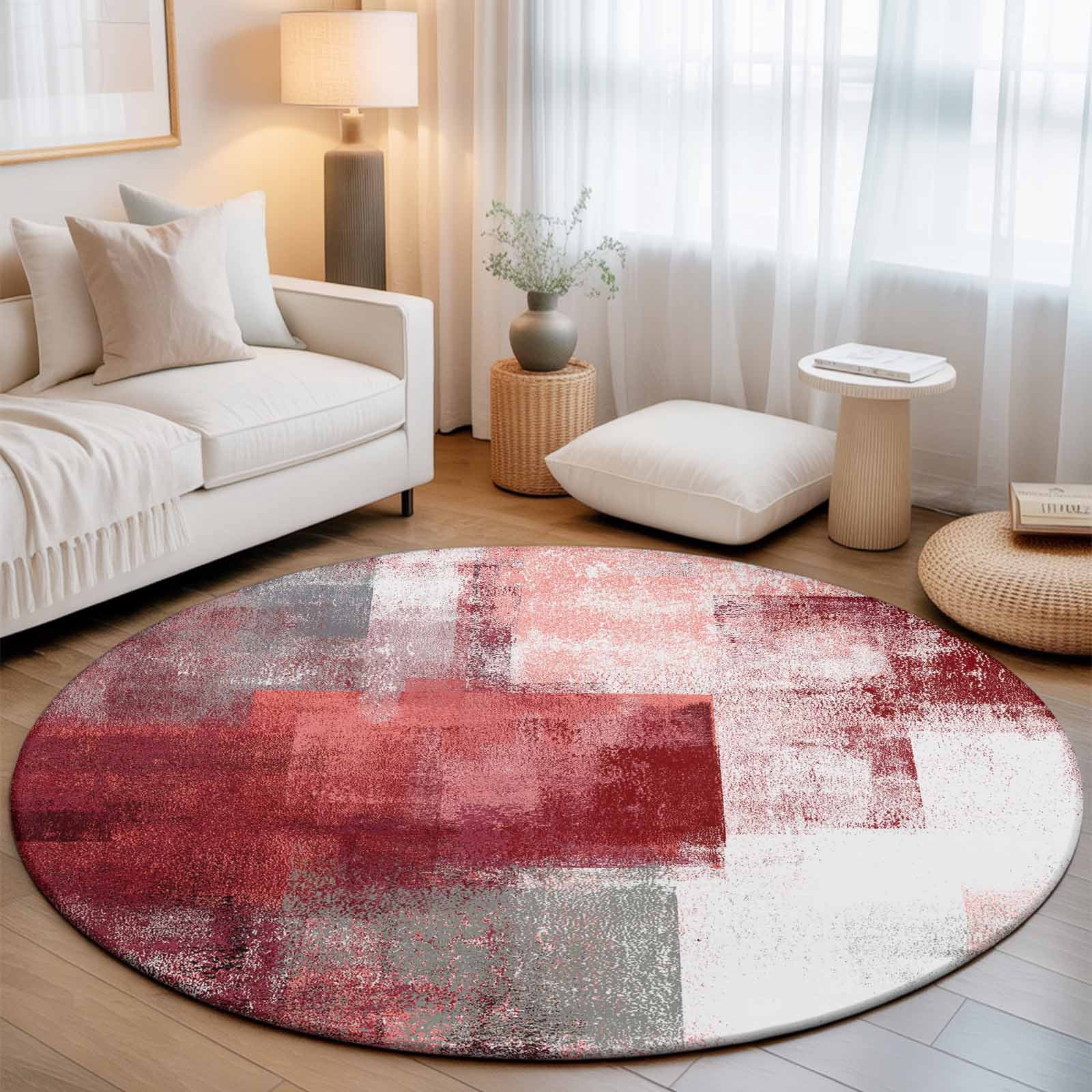 Abstract Red White Gradient Round Rug 5ft Retro Mottled Brush Texture ...