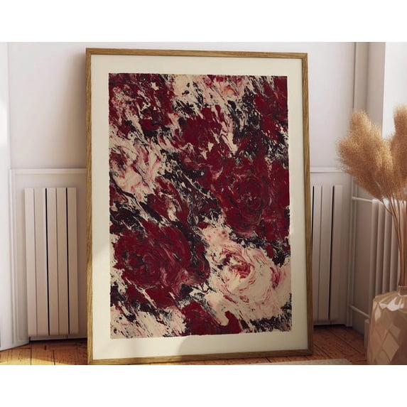 Abstract Red White Roses Swirl Wall Art Print, Unframed Paper Poster ...