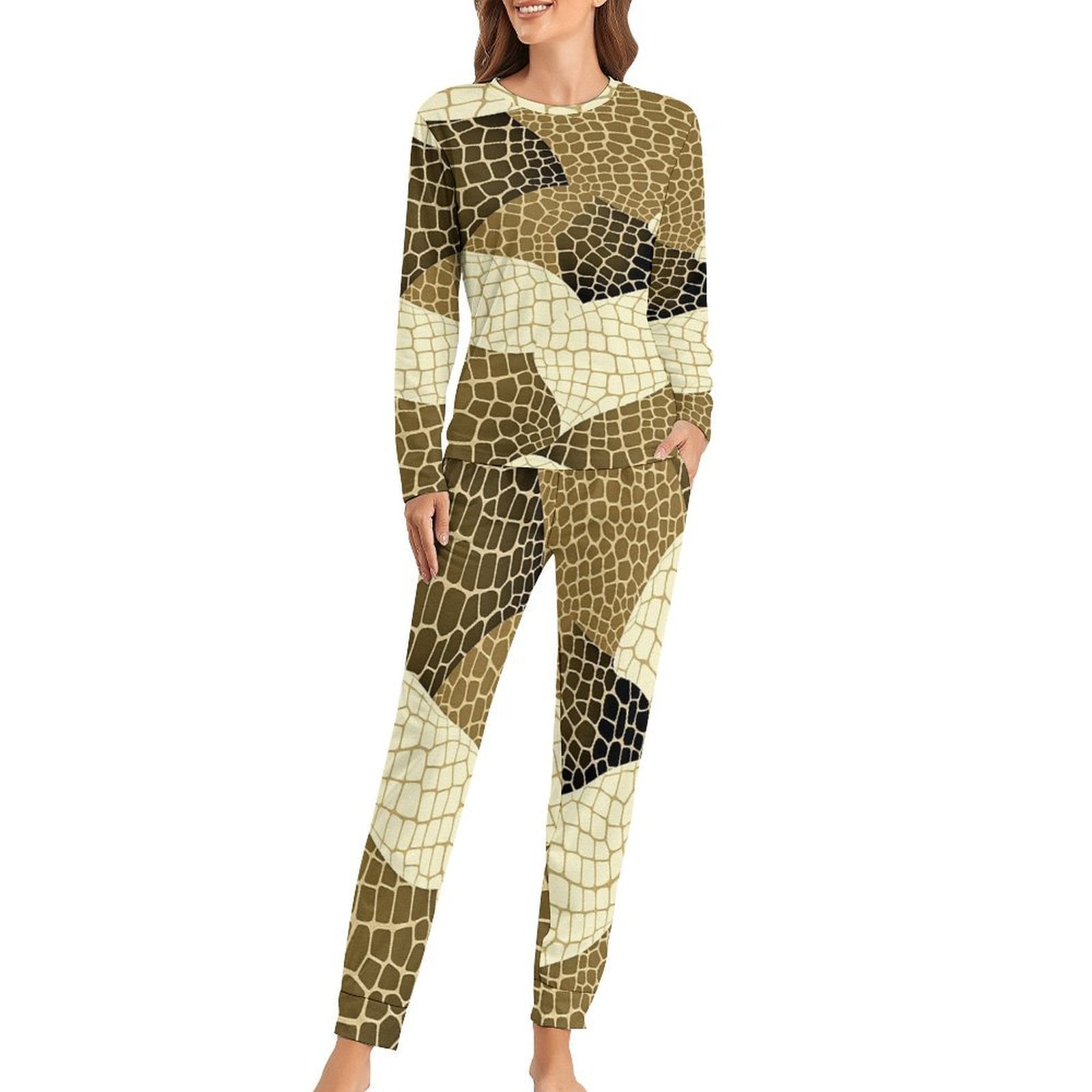 Abstract Reptile Pattern Pajamas Woman Nightwear Long Sleeve Two Piece ...