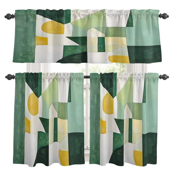 Abstract Retro Art Kitchen Curtains Valance and Tier Set Watercolor ...