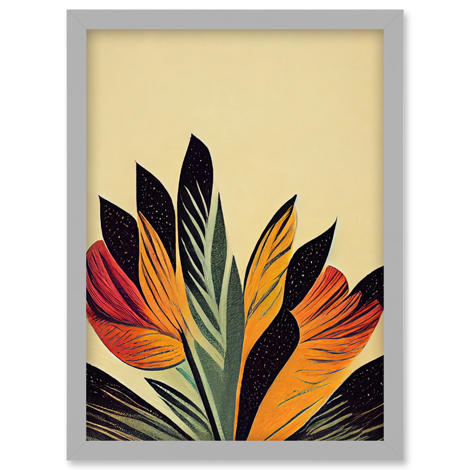 Abstract Retro Art Nouveau Flowers in Bloom Black Gold Artwork Framed ...