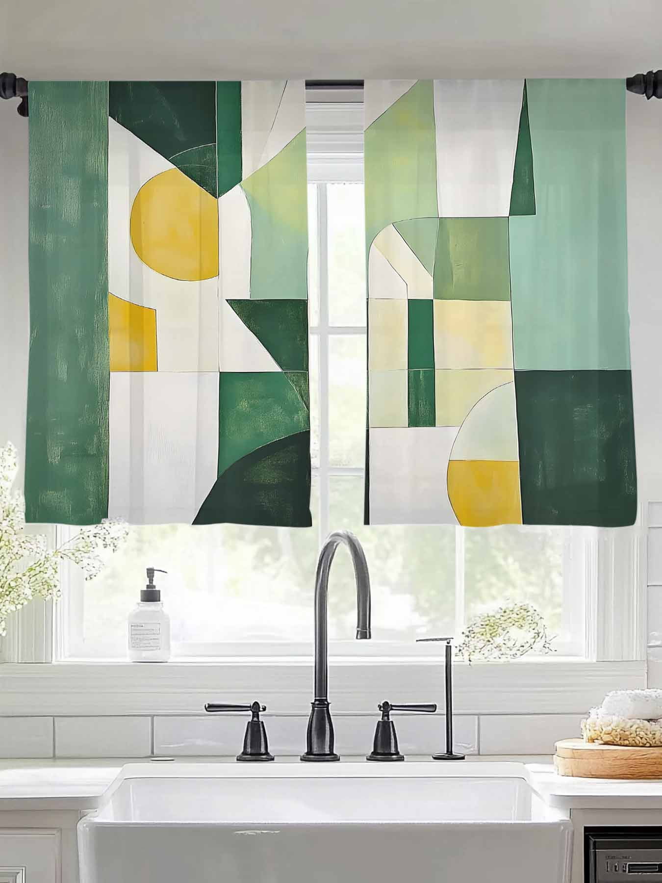 Abstract Retro Art Sheer Curtains 54 Inches Long 2 Panels Watercolor ...