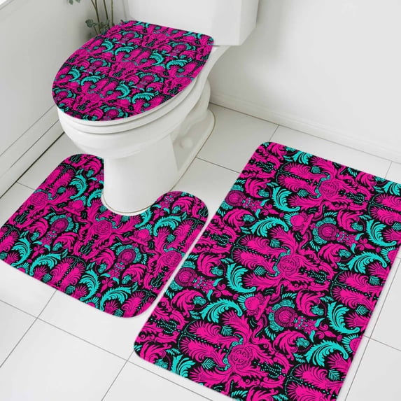Abstract Retro Bathroom Rugs Set Feather Dot Pink Green Black Texture ...