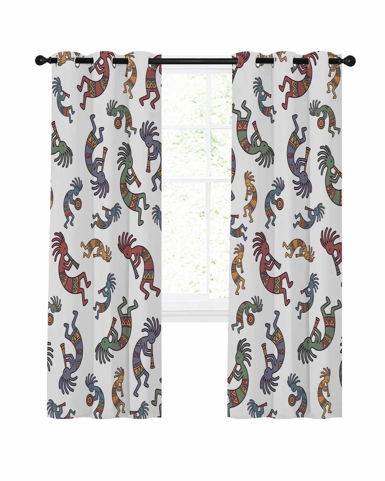 Abstract Retro Blackout Curtains 84 Inch Length Tribes Man Playing ...
